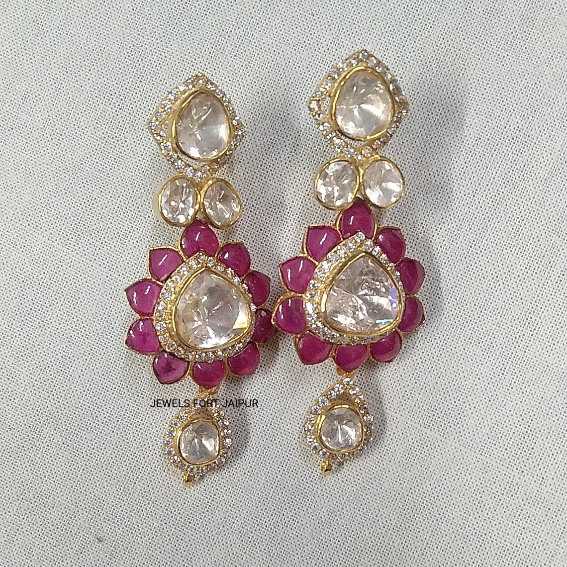 Moissanite Polki Diamond Necklace polki Handmade Long Chian - Etsy