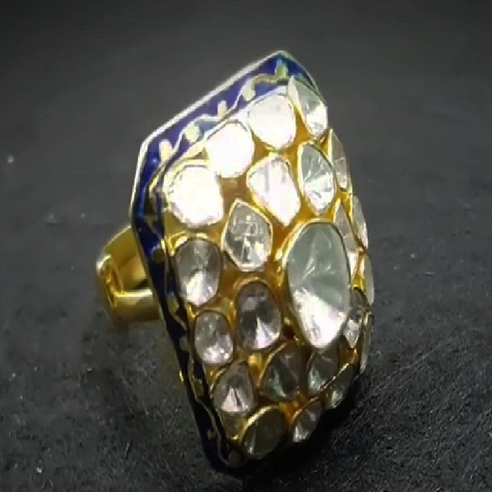 18k Gold Vermeil Ring Studded With Moissanite Uncut Diamond & - Etsy