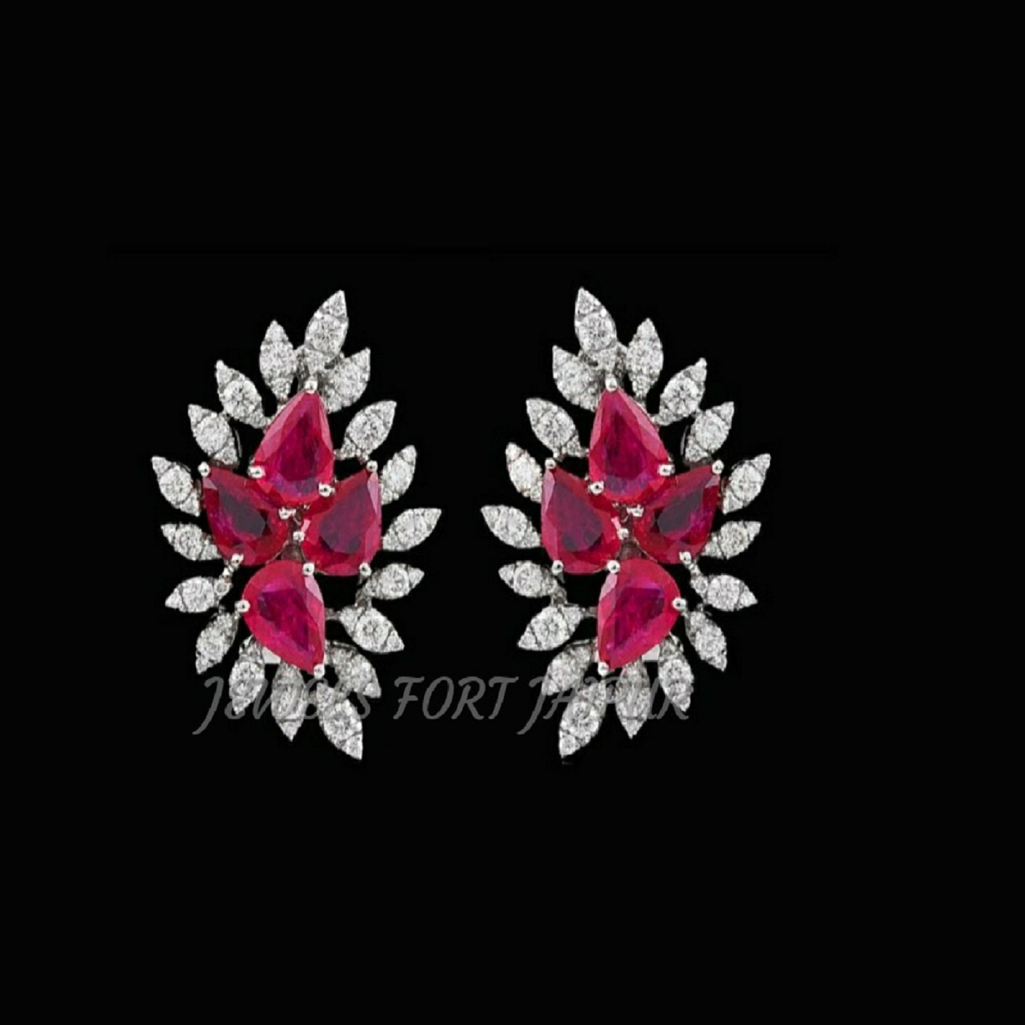 Elegant and Classy 14k White Gold Vermeil Earring With Ruby & - Etsy