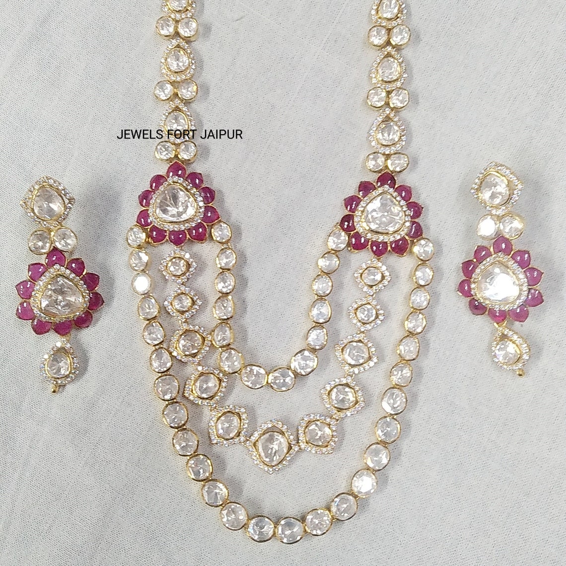 Moissanite Polki Diamond Necklace polki Handmade Long Chian - Etsy