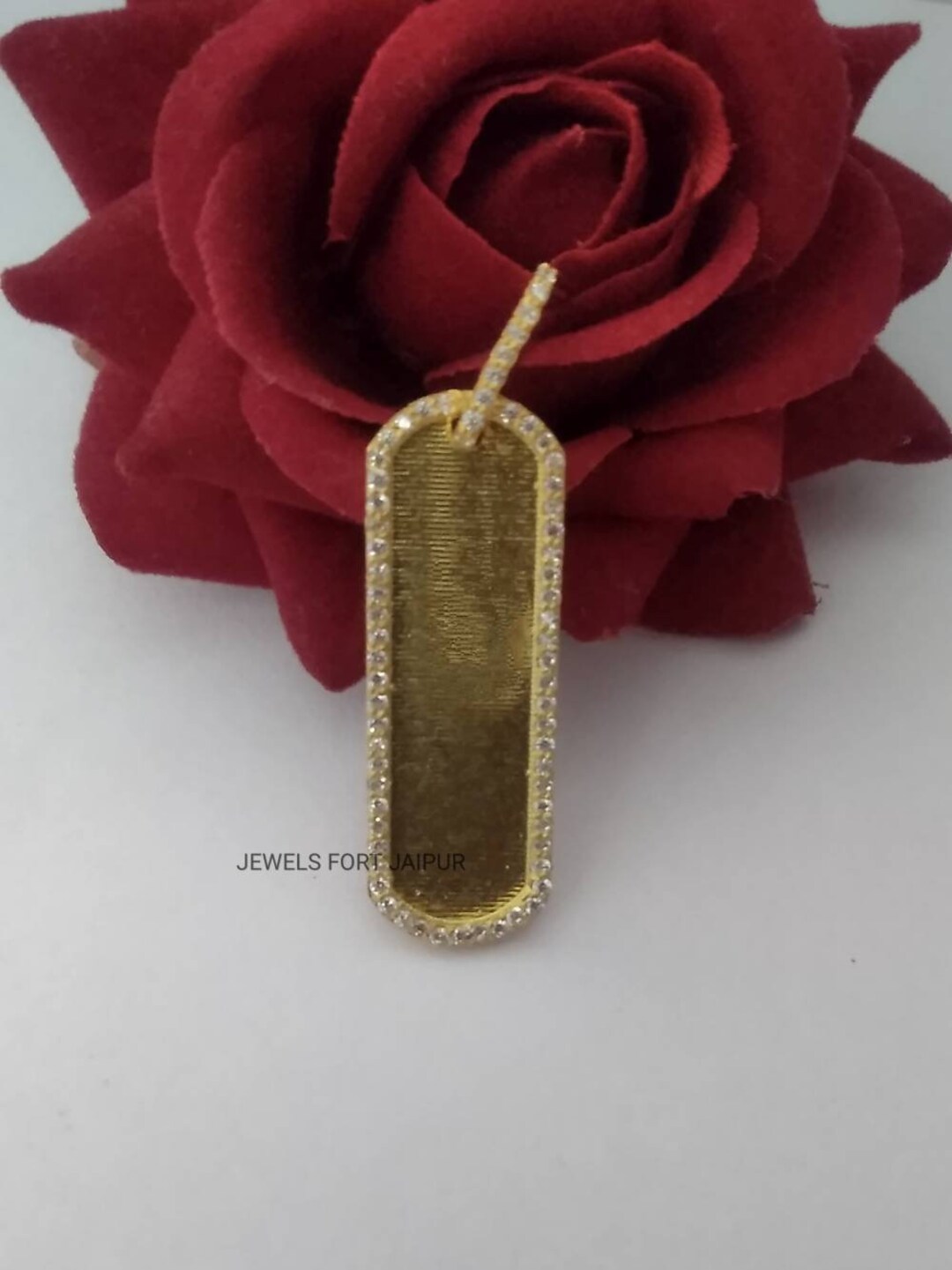 14k Gold Diamond Dog Tag Necklace, Solid 14k Gold Diamond Dog Tag, Dog ...