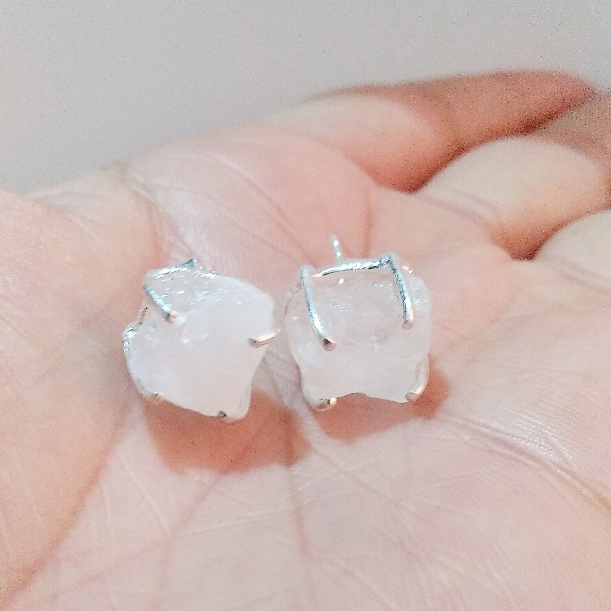 Rough Stone Stud Raw White Quartz Stud White Quartz Rough - Etsy