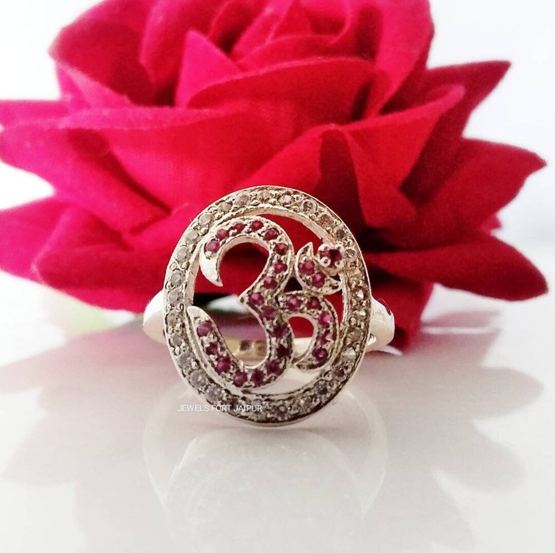 14k Diamond Om Ring, Meditation Ring, Protection Ring , Spiritual Ring ...