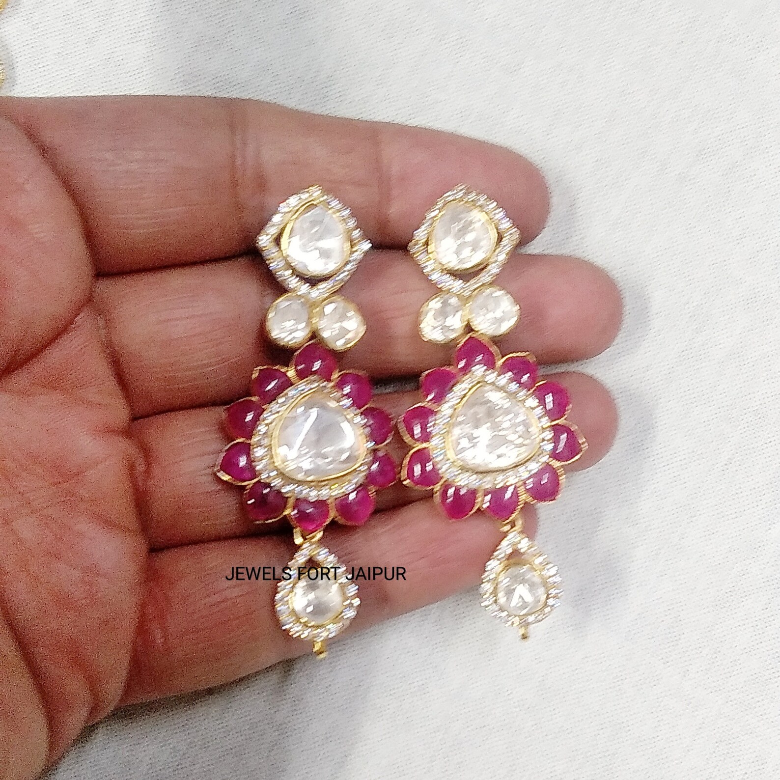 Moissanite Polki Diamond Necklace polki Handmade Long Chian - Etsy