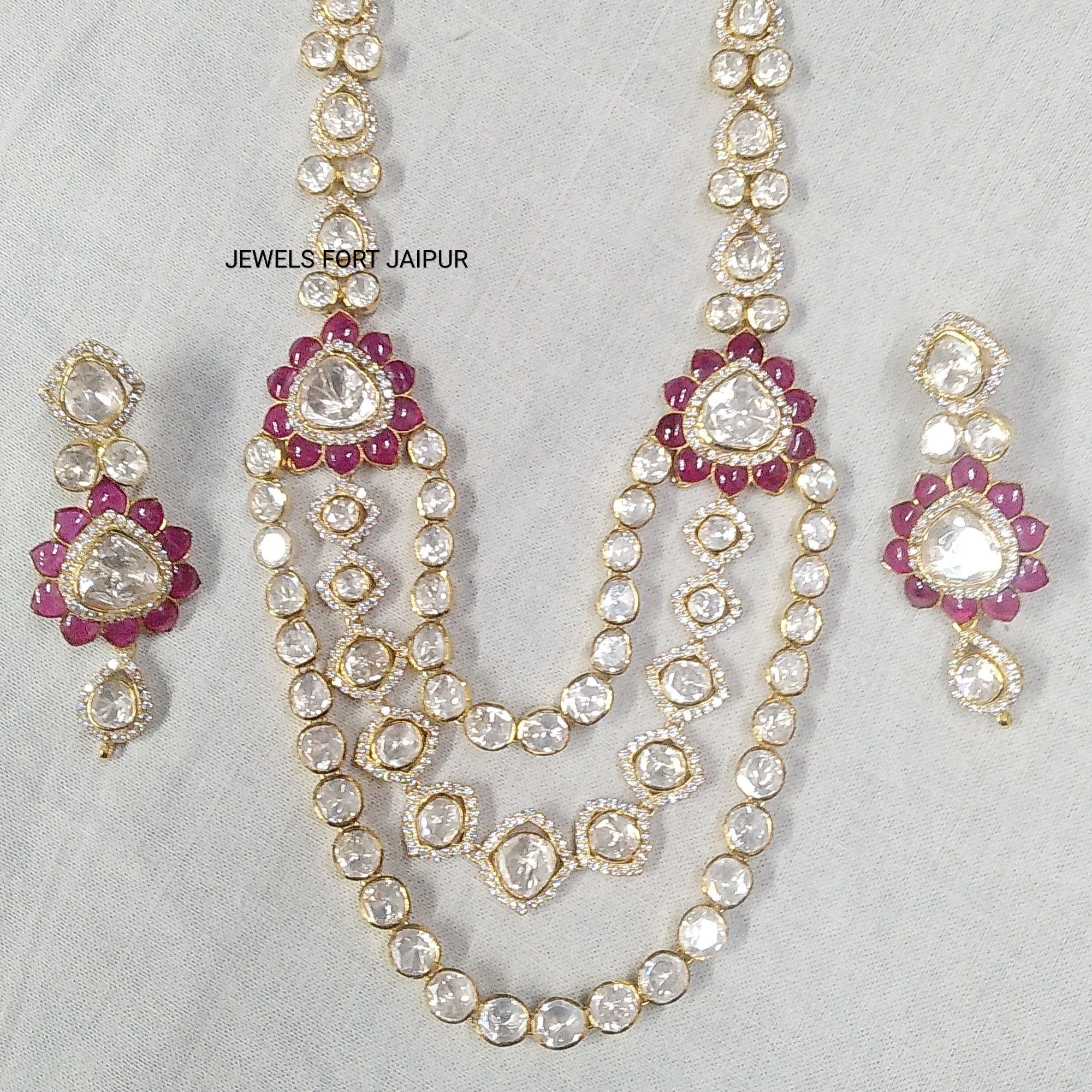 Moissanite Polki Diamond Necklace polki Handmade Long Chian - Etsy