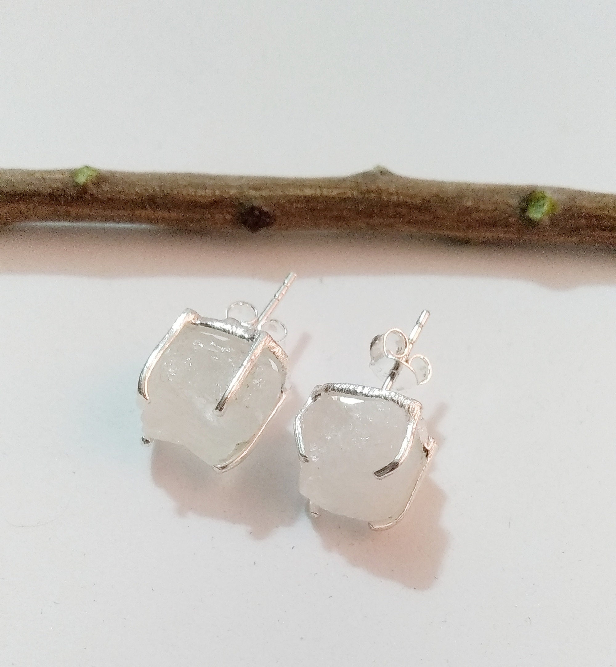 Rough Stone Stud Raw White Quartz Stud White Quartz Rough - Etsy