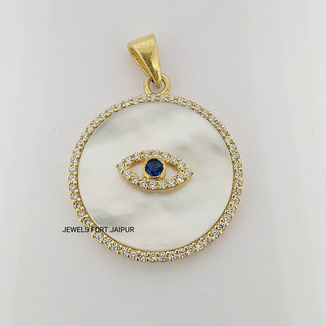 14k Gold Diamond Evil Eye Charm,protection Pendant ,gold Evil Eye Charm ...
