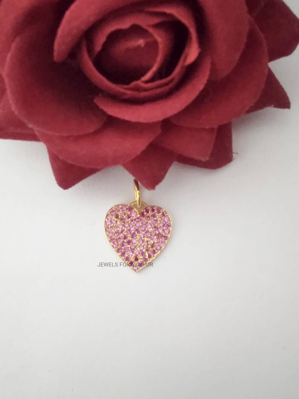 14k Gold Ruby Heart Charm Diamond Heart Necklacegold Heart - Etsy