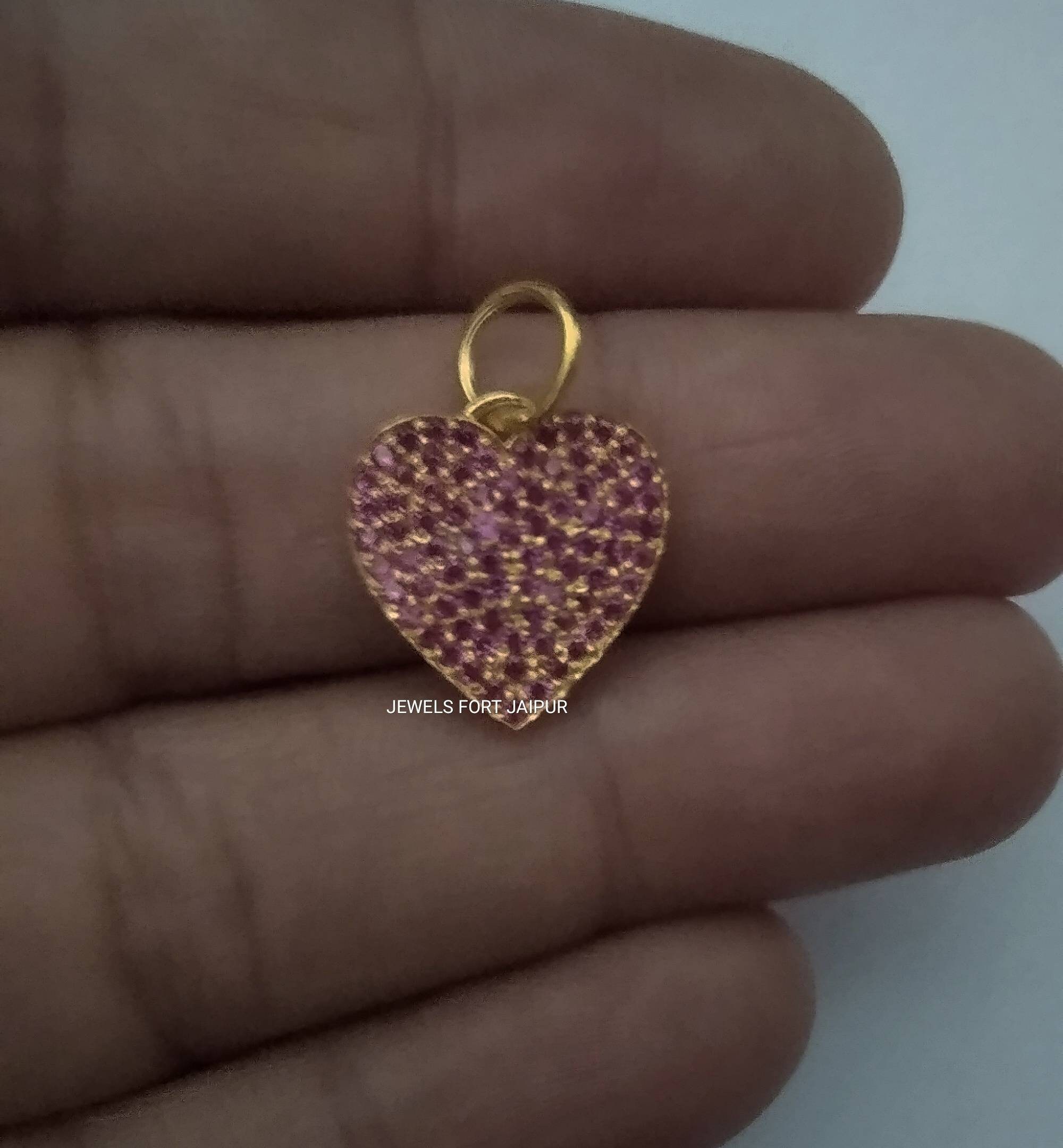 14k Gold Ruby Heart Charm Diamond Heart Necklacegold Heart - Etsy
