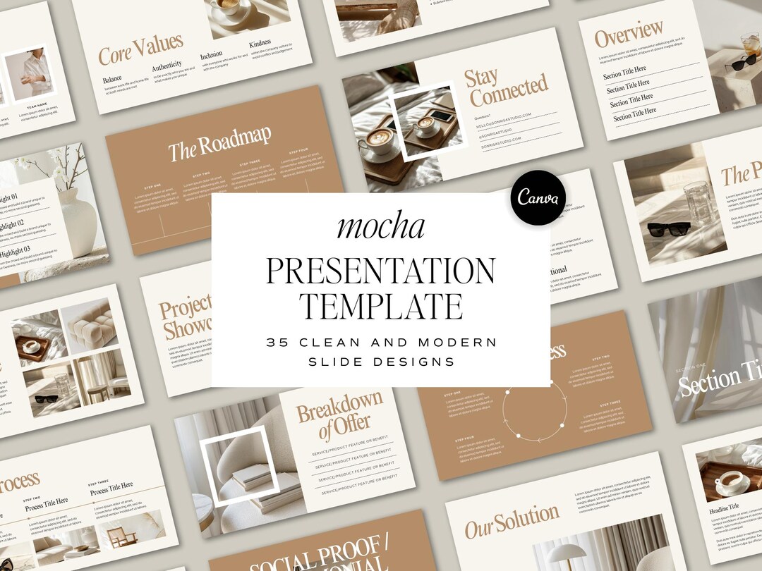 Mocha Canva Presentation Template: 35 Editable Slides (digital Download ...