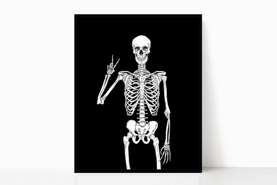 Skeleton Peace Sign Printable minimal Halloween Decor - Etsy