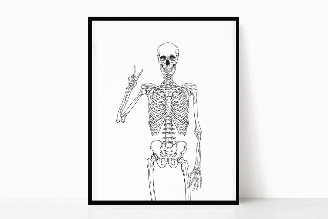 Skeleton Peace Sign Printable • minimal Halloween Decor • Digital ...