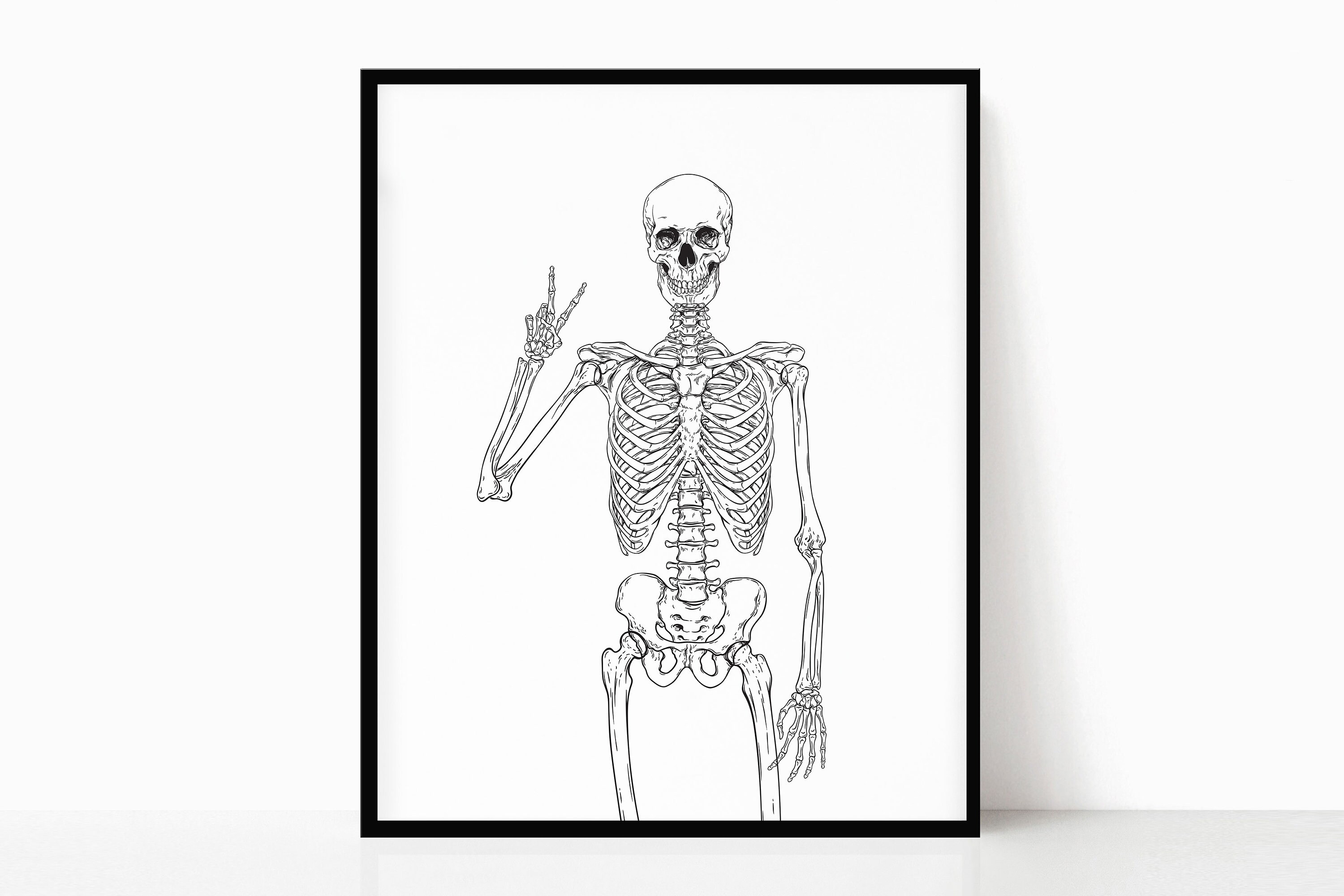 Skeleton Peace Sign Printable Minimal Halloween Decor | Etsy