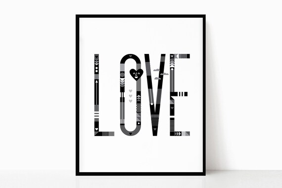 LOVE Printable instant Digital Download geometric modern | Etsy