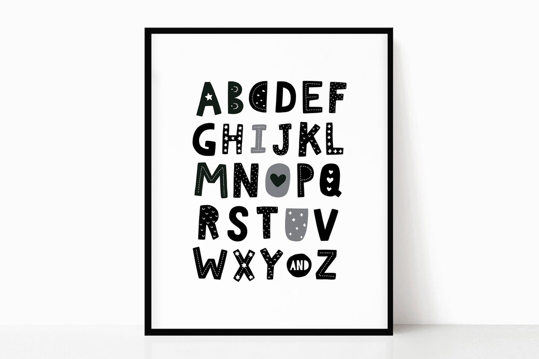 Alphabet Nursery Print: Black and White Letters Poster (digital ...