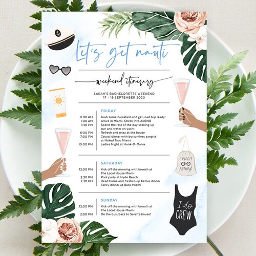 Girls Weekend Itinerary Template Instant Download Editable - Etsy