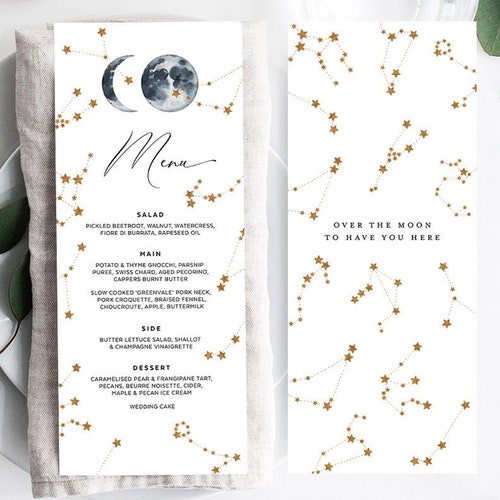 Celestial Wedding Menu Template Printable Mountain Moon | Etsy