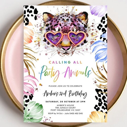 Calling All Party Animals Birthday Invitation Leopard Print - Etsy