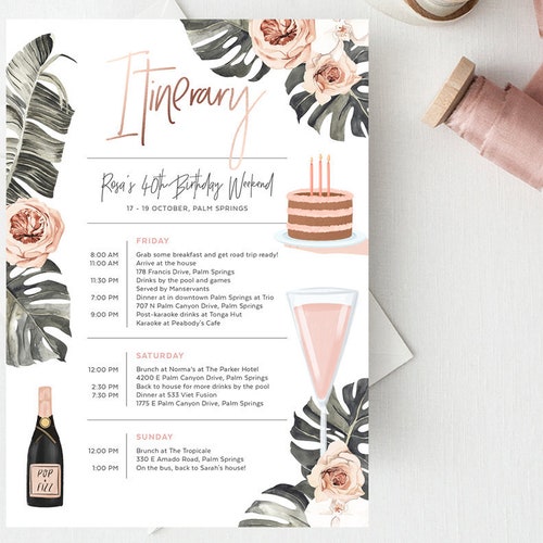 Birthday Itinerary Template Surprise Weekend Agenda Beach - Etsy