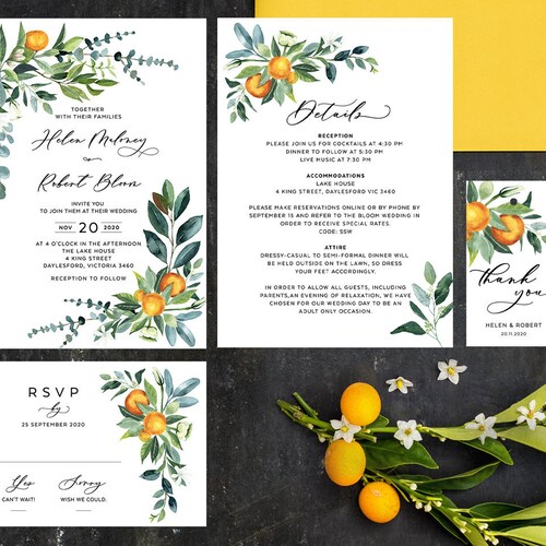 Citrus Wedding Invitation Set Fruit Invite Instant Download - Etsy