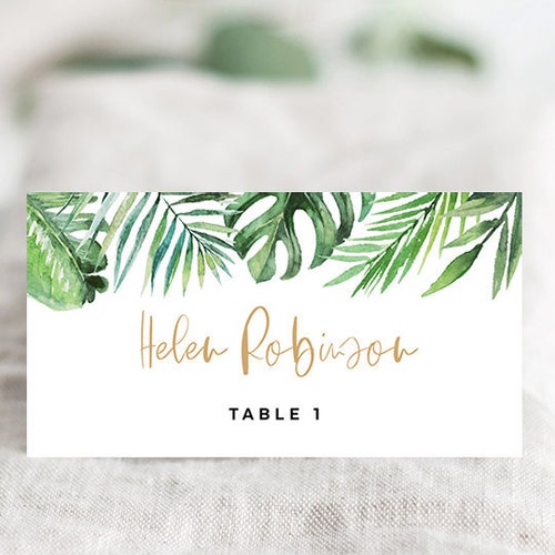 Palm Tree Place Card Template Printable Place Cards Tropical - Etsy