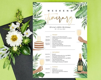 Birthday Itinerary Template Surprise Weekend Agenda Beach | Etsy