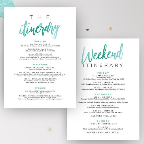 Birthday Itinerary Template Weekend Agenda Vacation - Etsy
