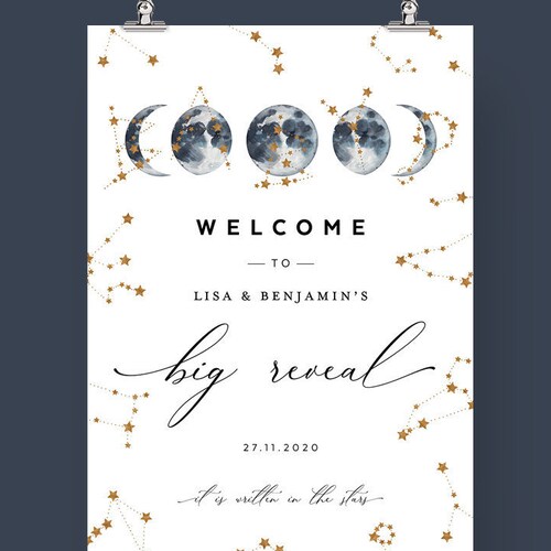 Celestial Moon Wedding Welcome Sign Printable Minimalist | Etsy