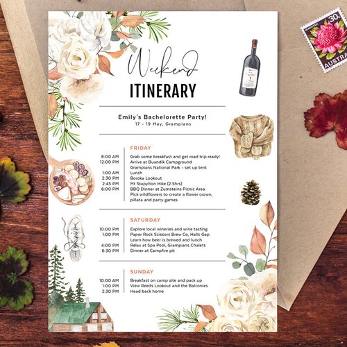 Travel Itinerary Template Weekend Schedule Fall Retreat - Etsy
