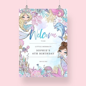 Little Mermaid Welcome Board, First Birthday Sign, Under the Sea, Pool ...