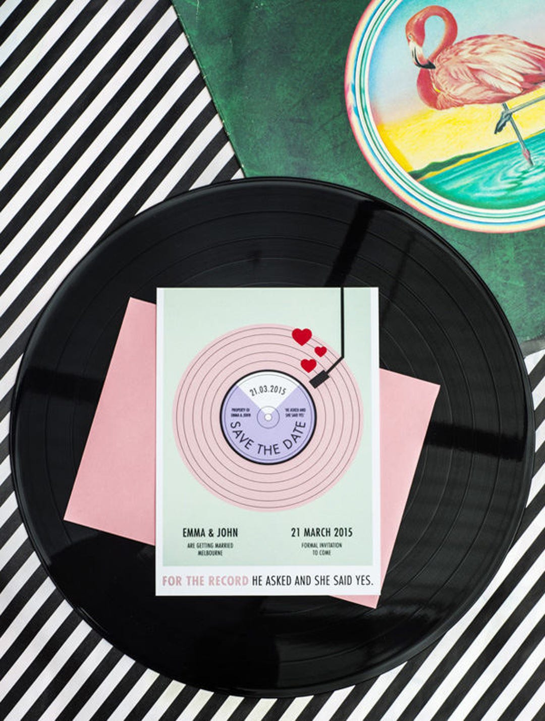 For the Record, Save the Date Card, 1980s Vintage Vinyl Record Player ...