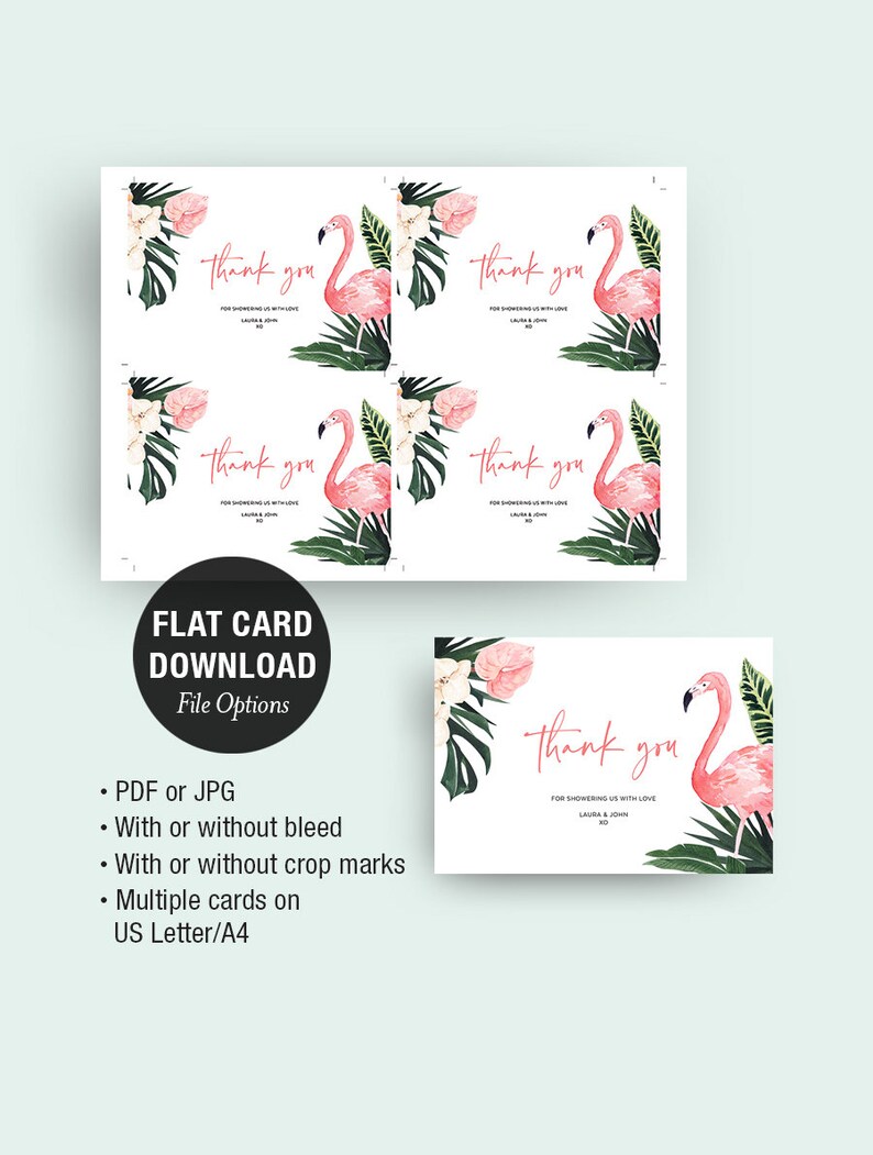 Flamingo Thank You Flat and Folded Note Card Tropical | Etsy