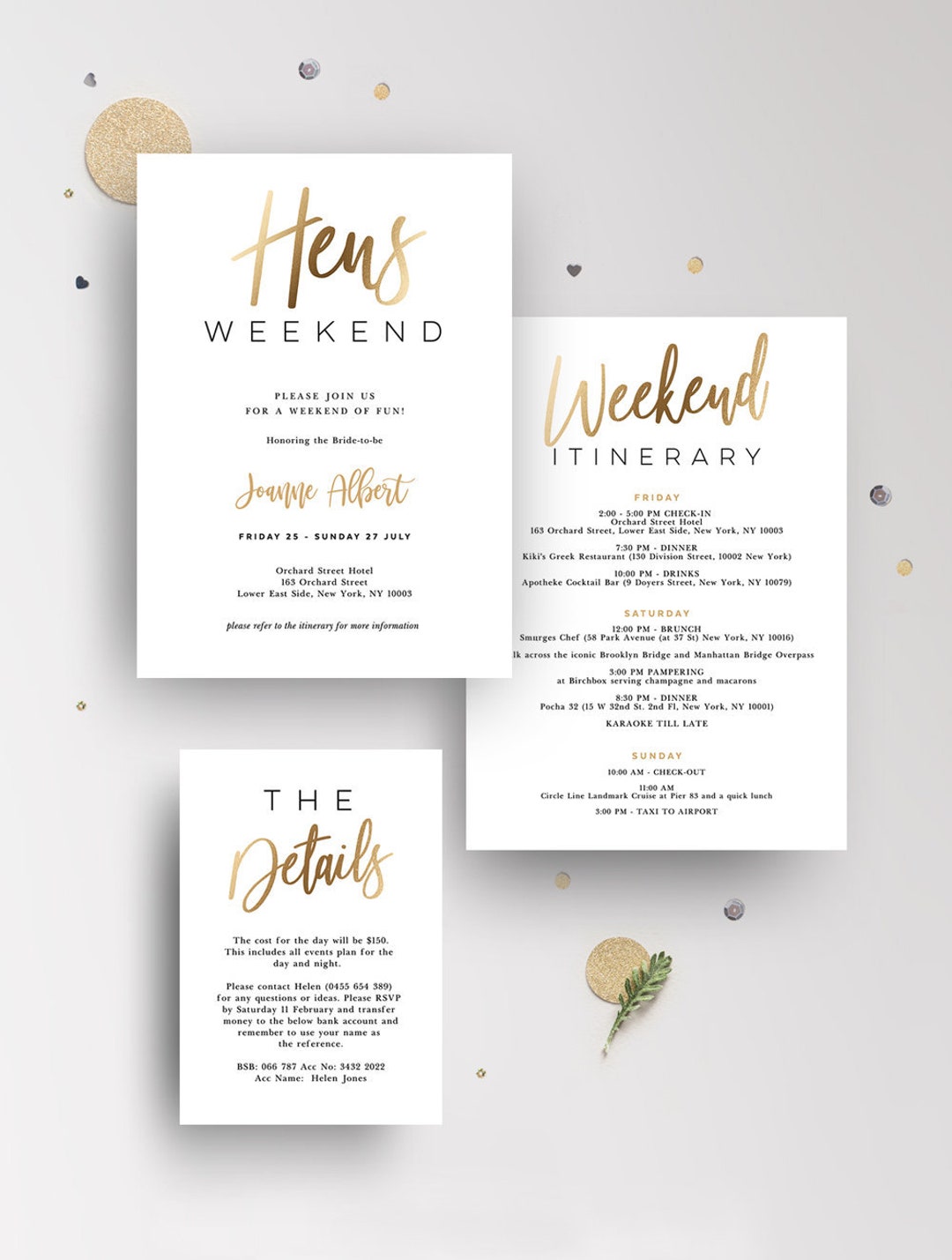 Hens Party Invitation With Weekend Itinerary Details Card, Girl's ...