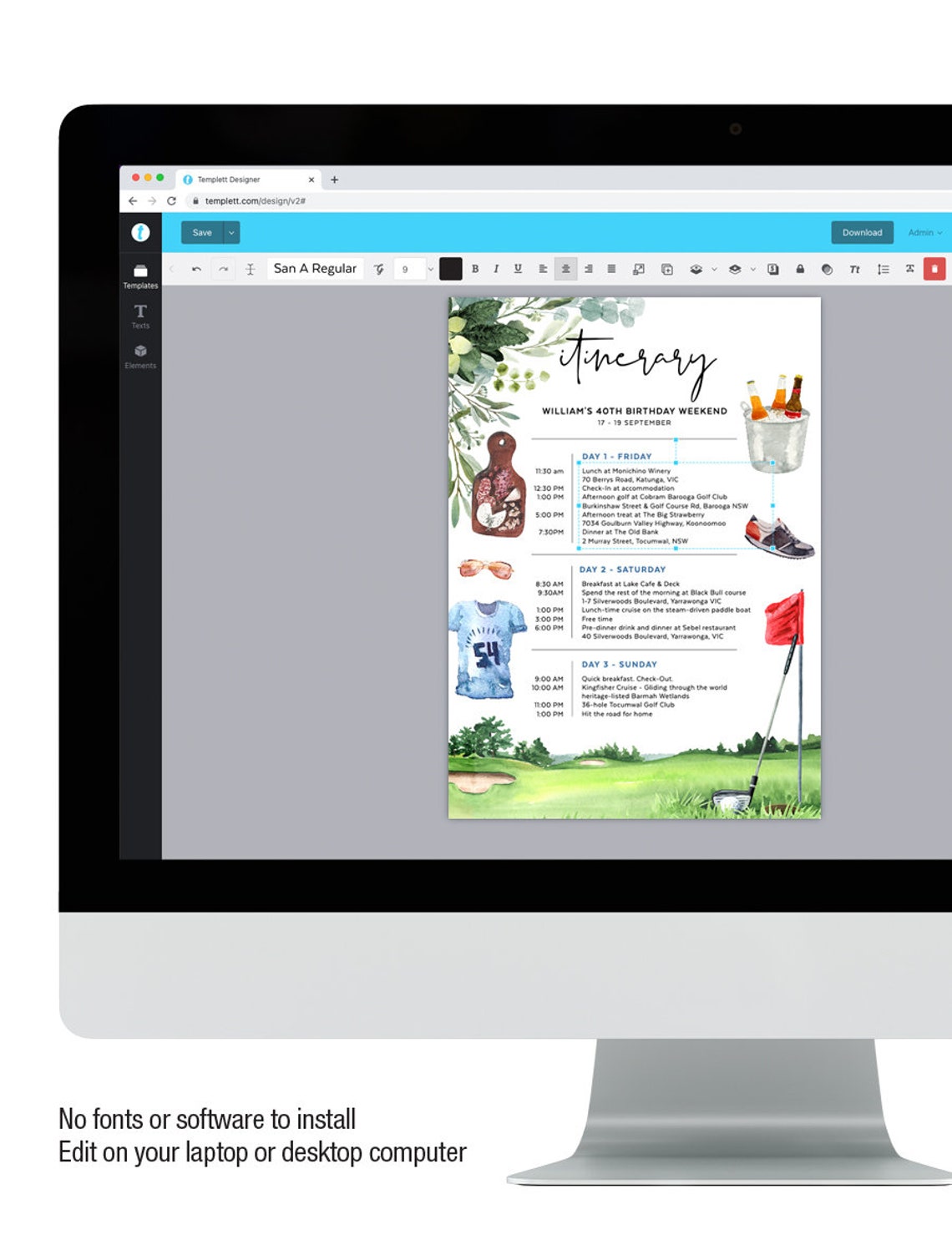 Itinerary Template, Golf Weekend Schedule, Par-tee, Planner, Agenda ...