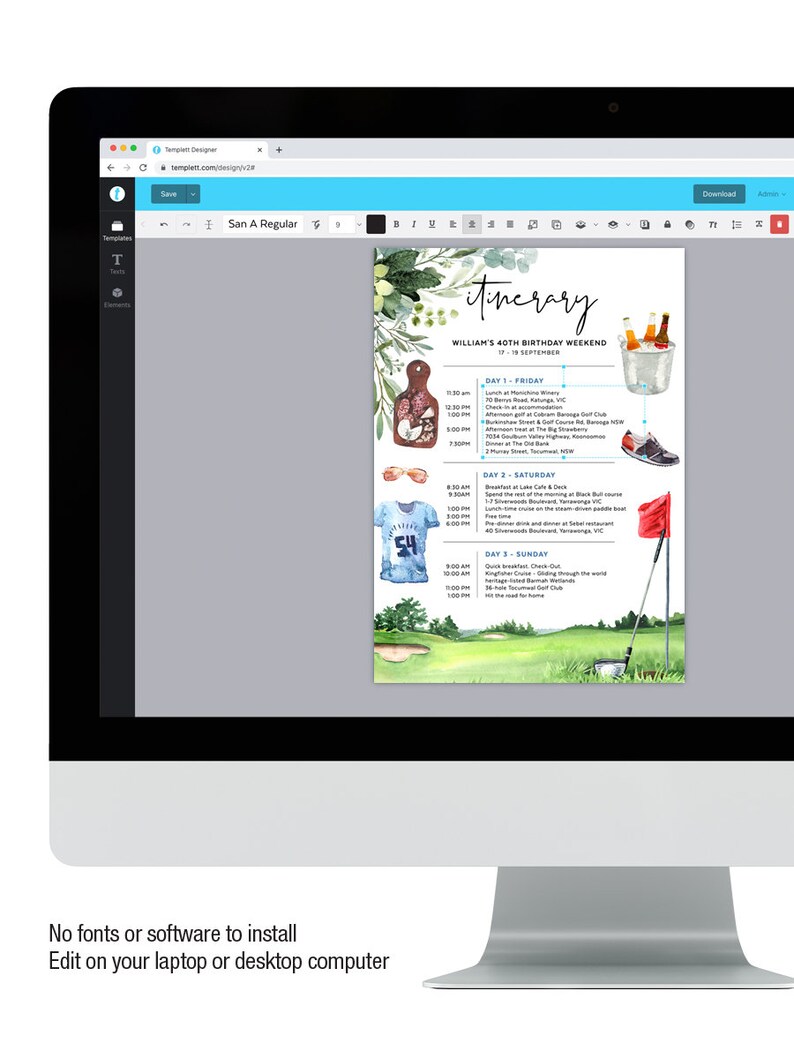 Itinerary Template, Golf Weekend Schedule, Par-tee, Planner, Agenda ...