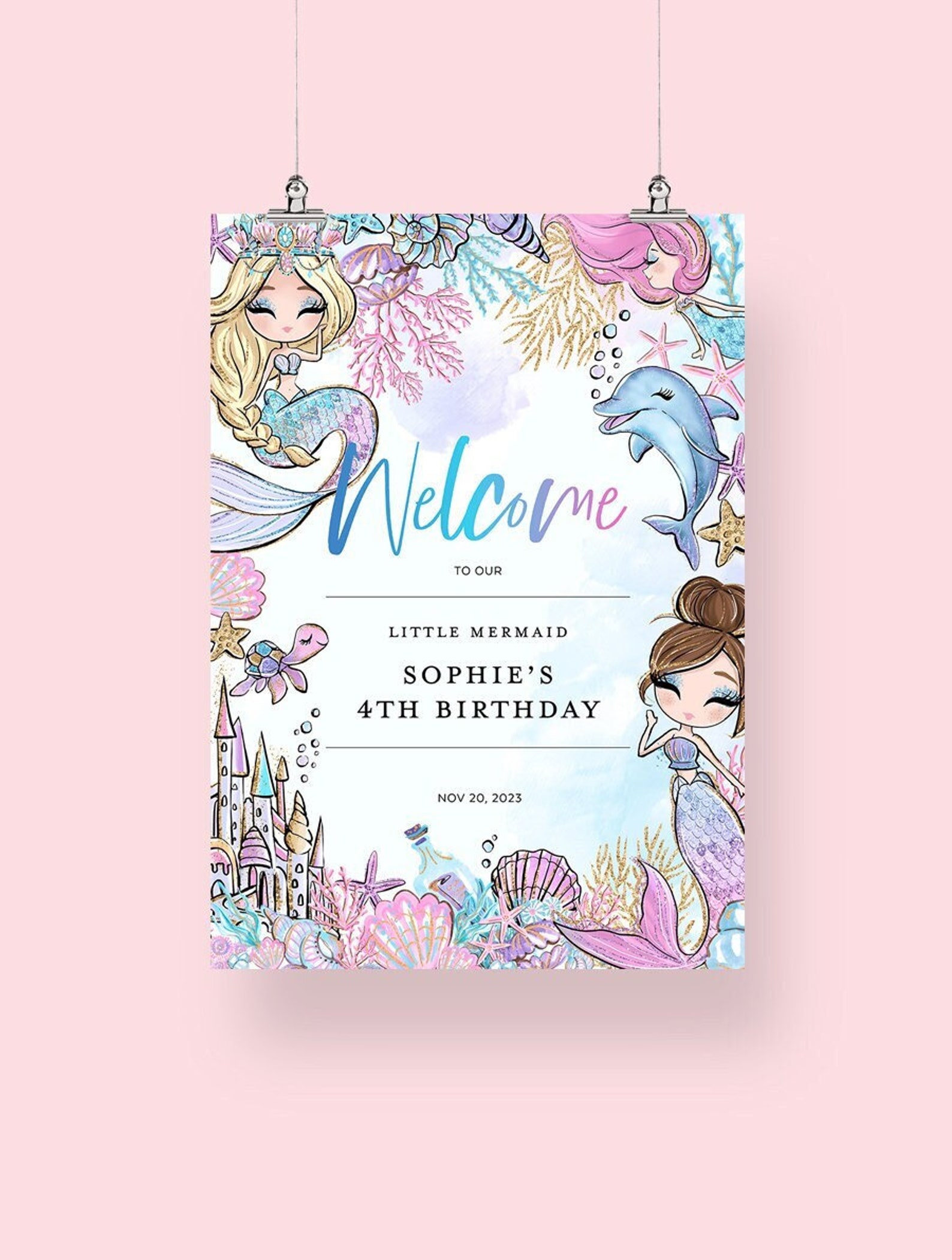 Little Mermaid Welcome Board, First Birthday Sign, Under the Sea, Pool ...