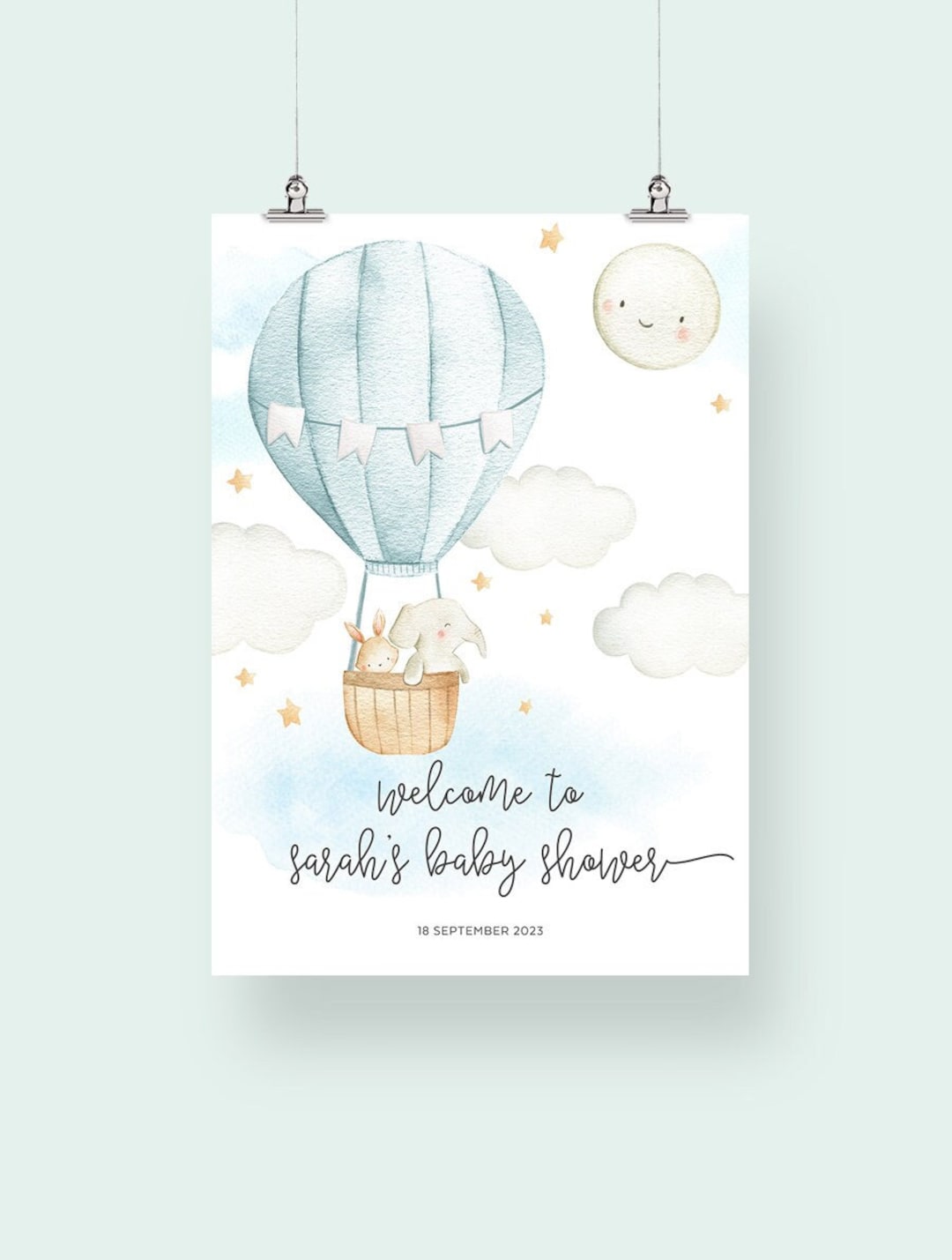 Welcome Sign, up up and Away Hot Air Balloon, Boy Baby Shower, Baby ...