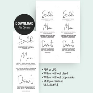 Wedding Menu Printable, Dinner Card Template, Long Tea-length, Modern ...