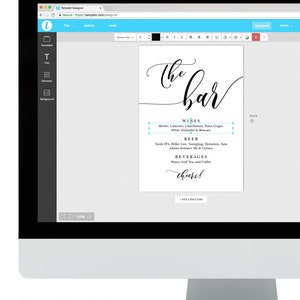 The Bar Drinks Menu Sign, Wine List, Modern Script, Party Decor, 100% ...