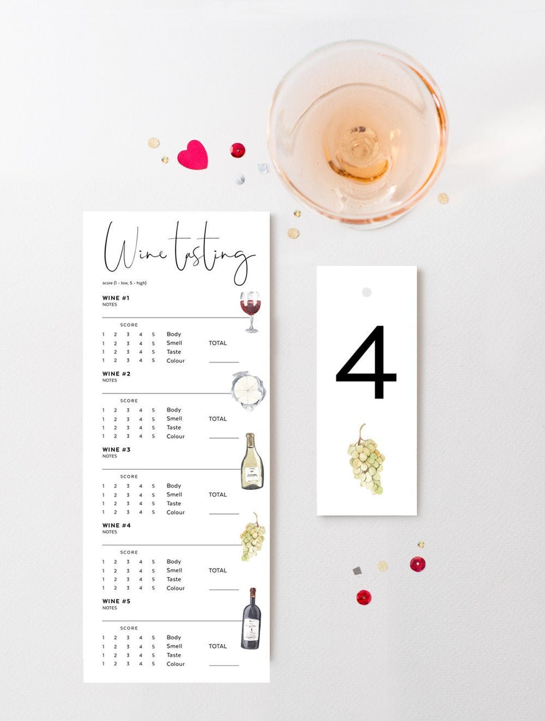 Wine Tasting Score Card, Blind Wine Tasting, Party Games, Rating Sheet ...