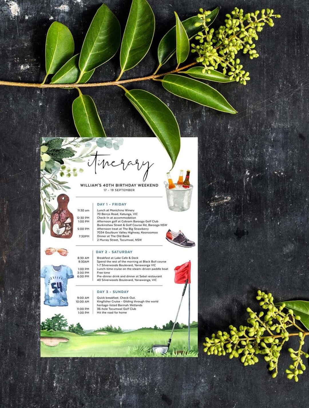 Itinerary Template, Golf Weekend Schedule, Par-tee, Planner, Agenda ...