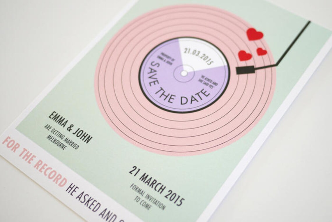 For the Record, Save the Date Card, 1980s Vintage Vinyl Record Player ...