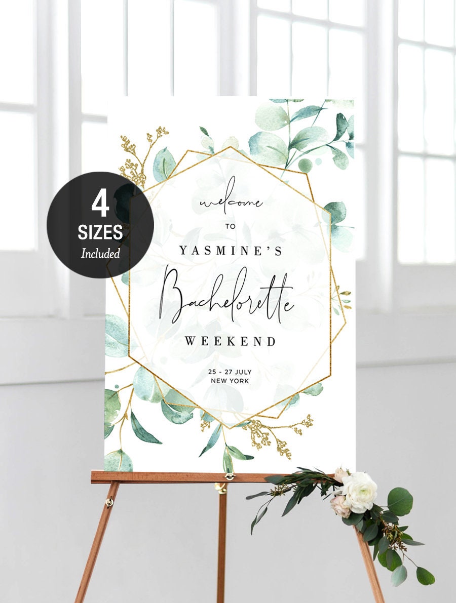 Geometric Greenery Welcome Board Sign, Baby Shower, Wedding Signage ...