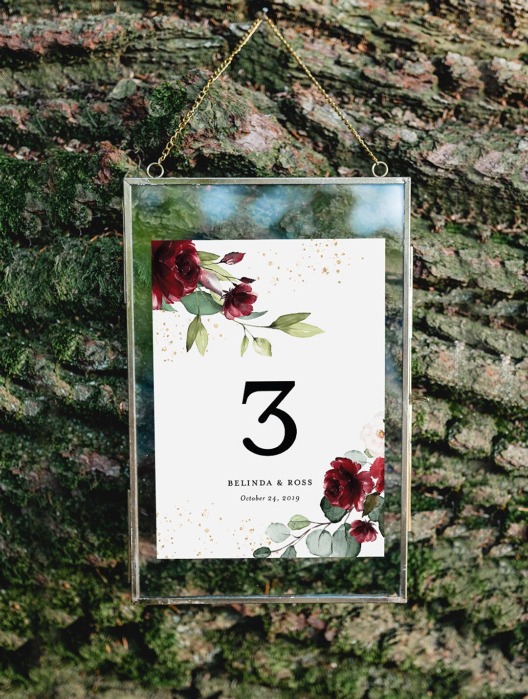 Reception Table Numbers, Centrepiece Sign, Burgundy Floral, Greenery ...
