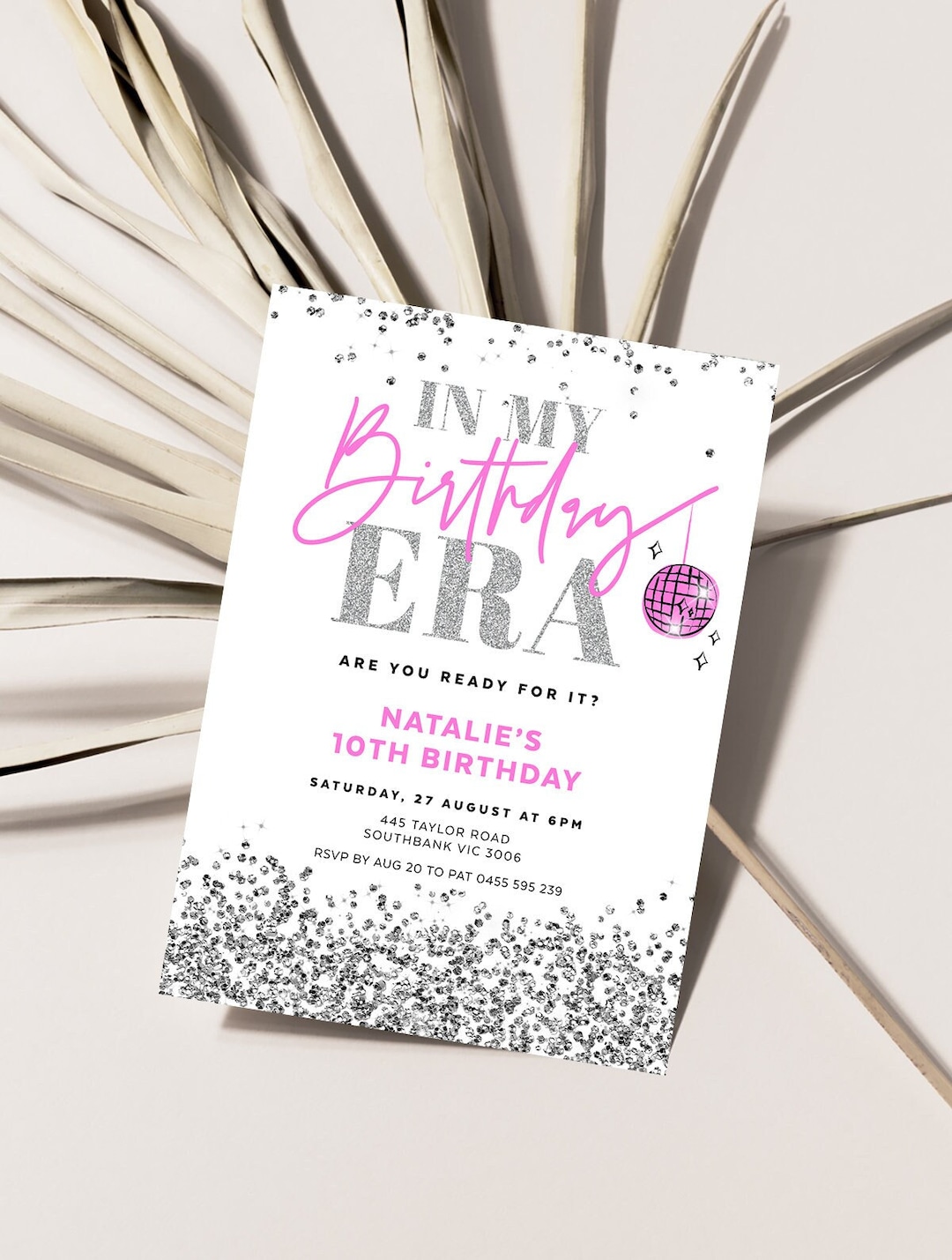 In My Birthday Era Invitation, Girl Bday Invite, Pink Disco, Silver ...