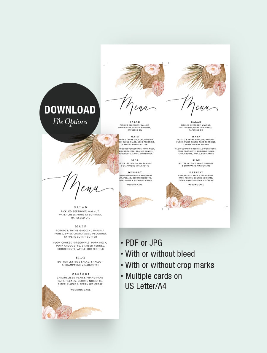 Dinner Menu Cards Printable Template Table Party Decoration - Etsy