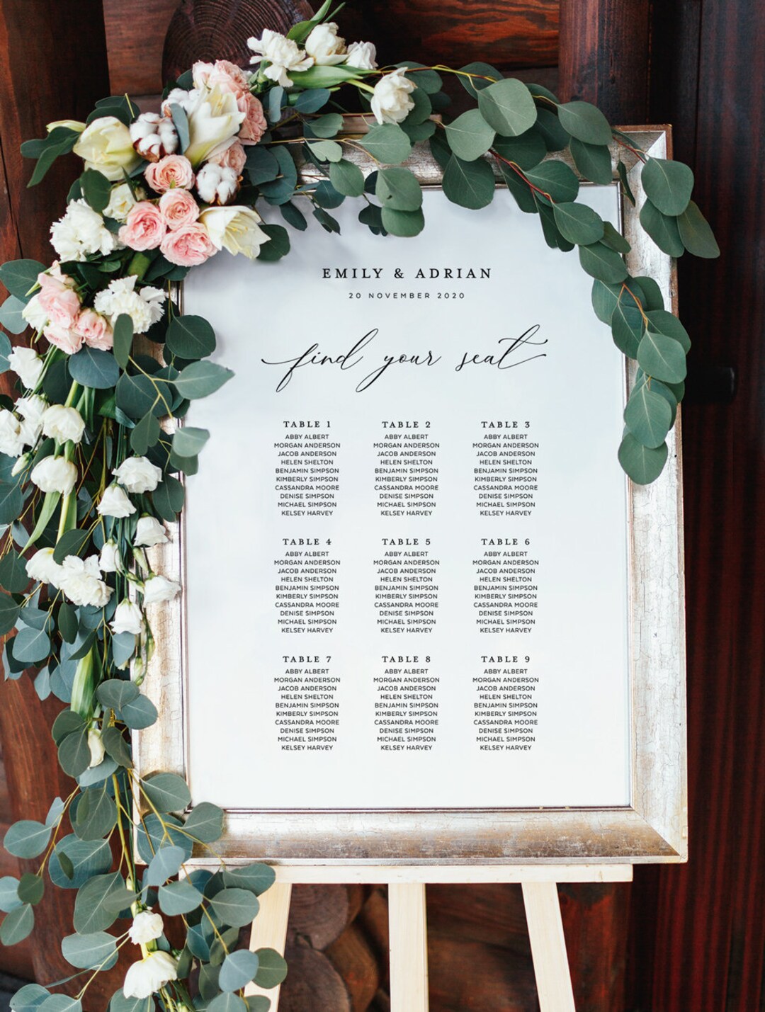 12 Editable Templates, Modern Seating Chart, Large Table Plan Sign, Be ...