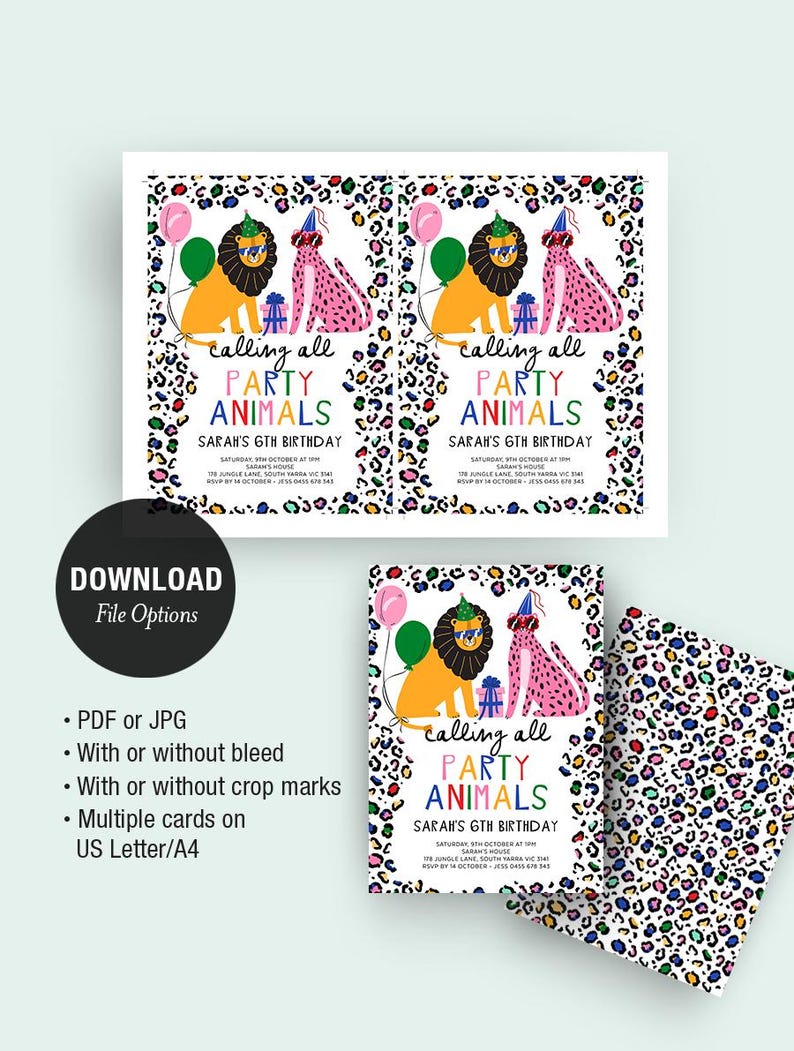 Party Animal Birthday Invitation, Leopard Print, Cheetah, Lion, Cats ...