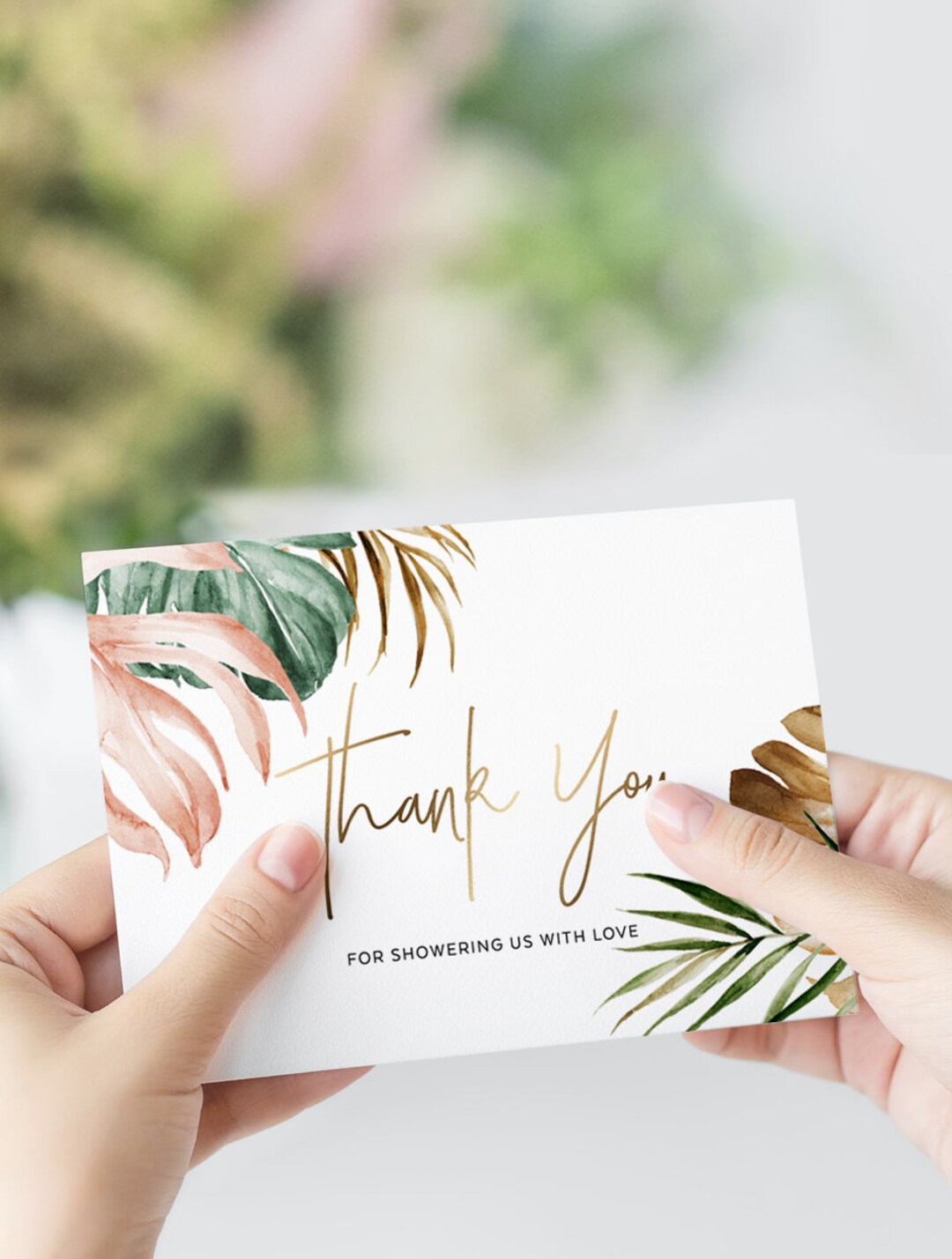 Thank You Card, Tropical, Modern Jungle Leaf, Wedding, Hens Party, Baby ...