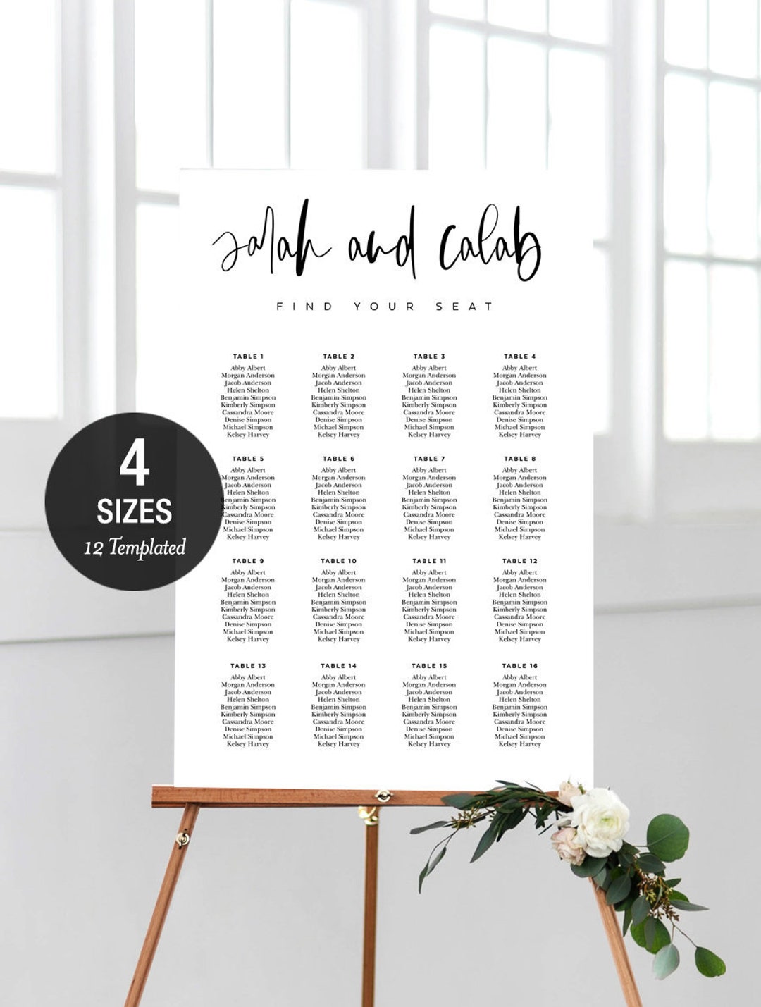 12 Editable Templates, Modern Seating Chart, Simple Table Plan Card, 4 ...